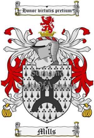Mills (English) Coat of Arms (Family Crest) PNG Instant Download